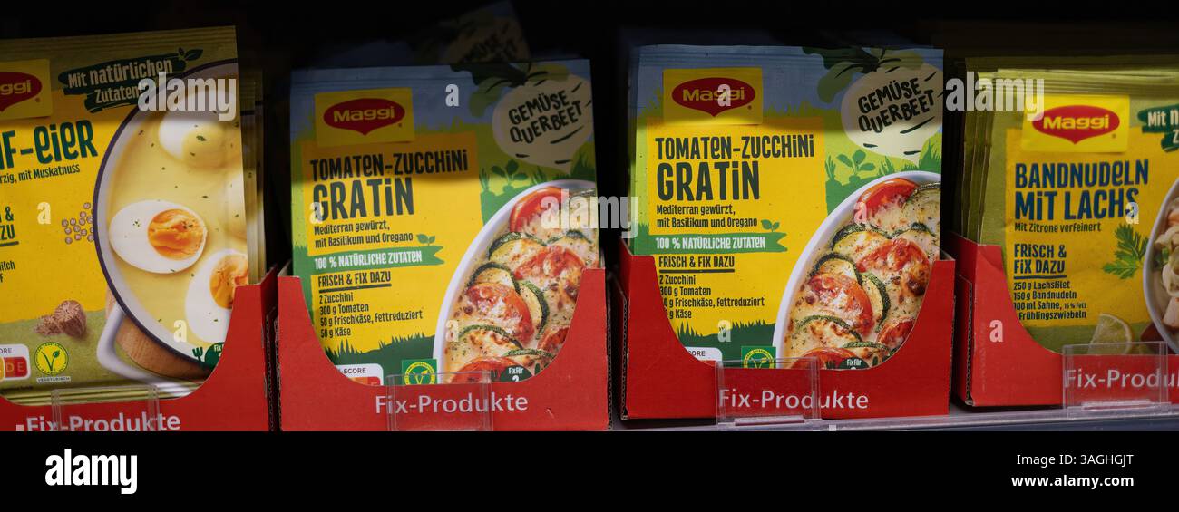 An appealing display of Maggi potato gratin packs designed for a quick ...
