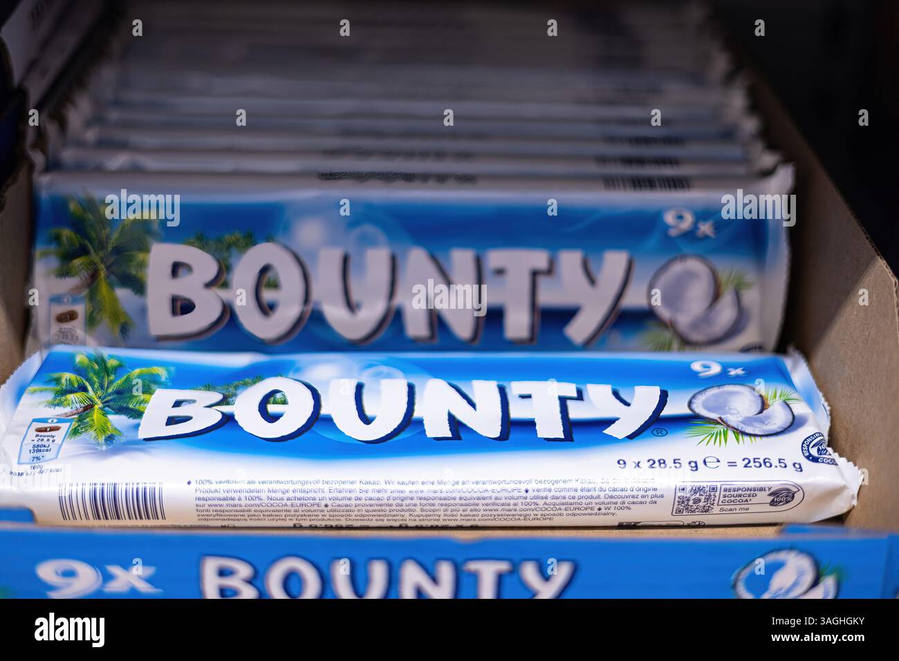 A visually enticing array of Bounty chocolate bars, showcasing the ...