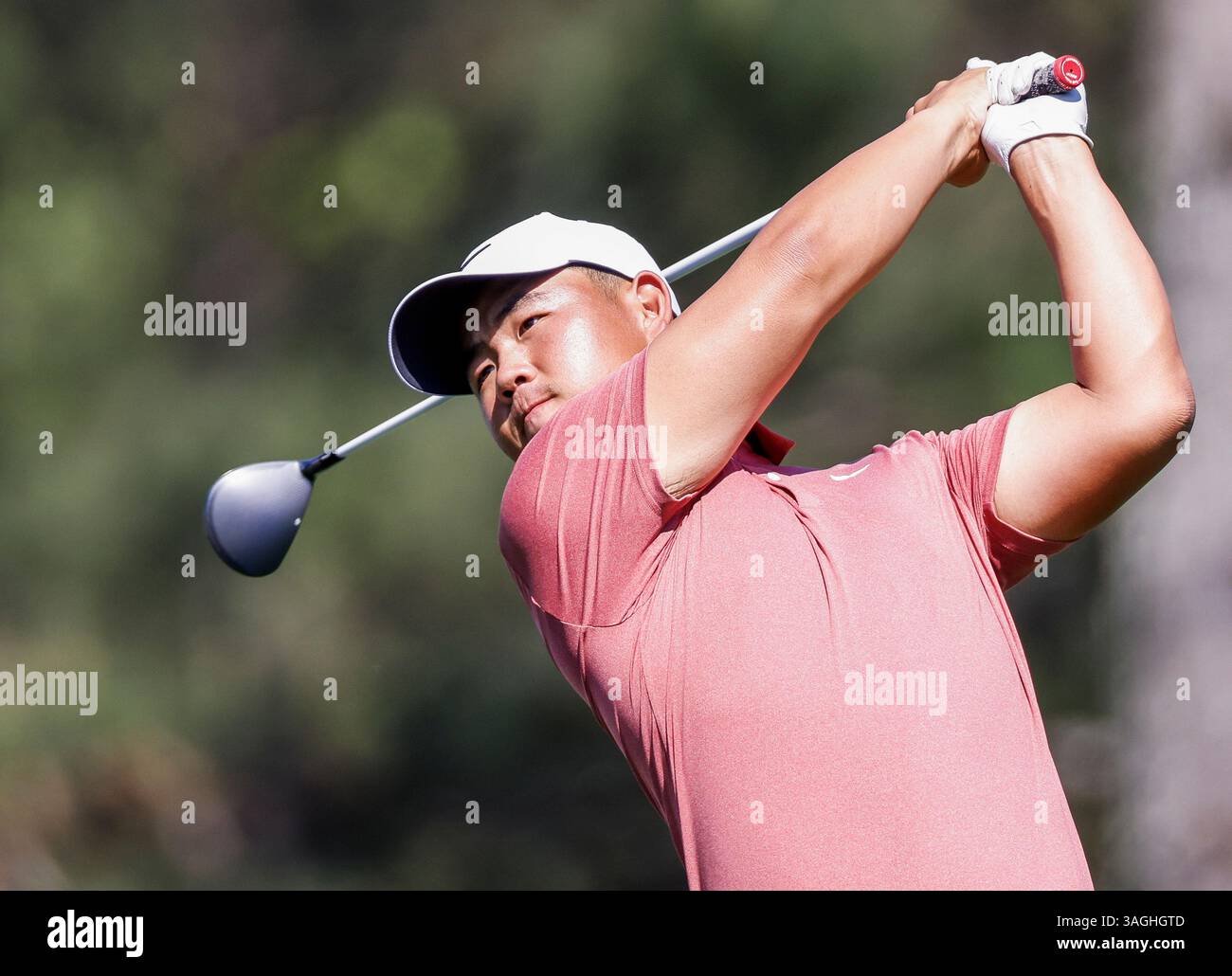 Augusta, United States. 08th Apr, 2025. Tom Kim of South Korea hits on ...