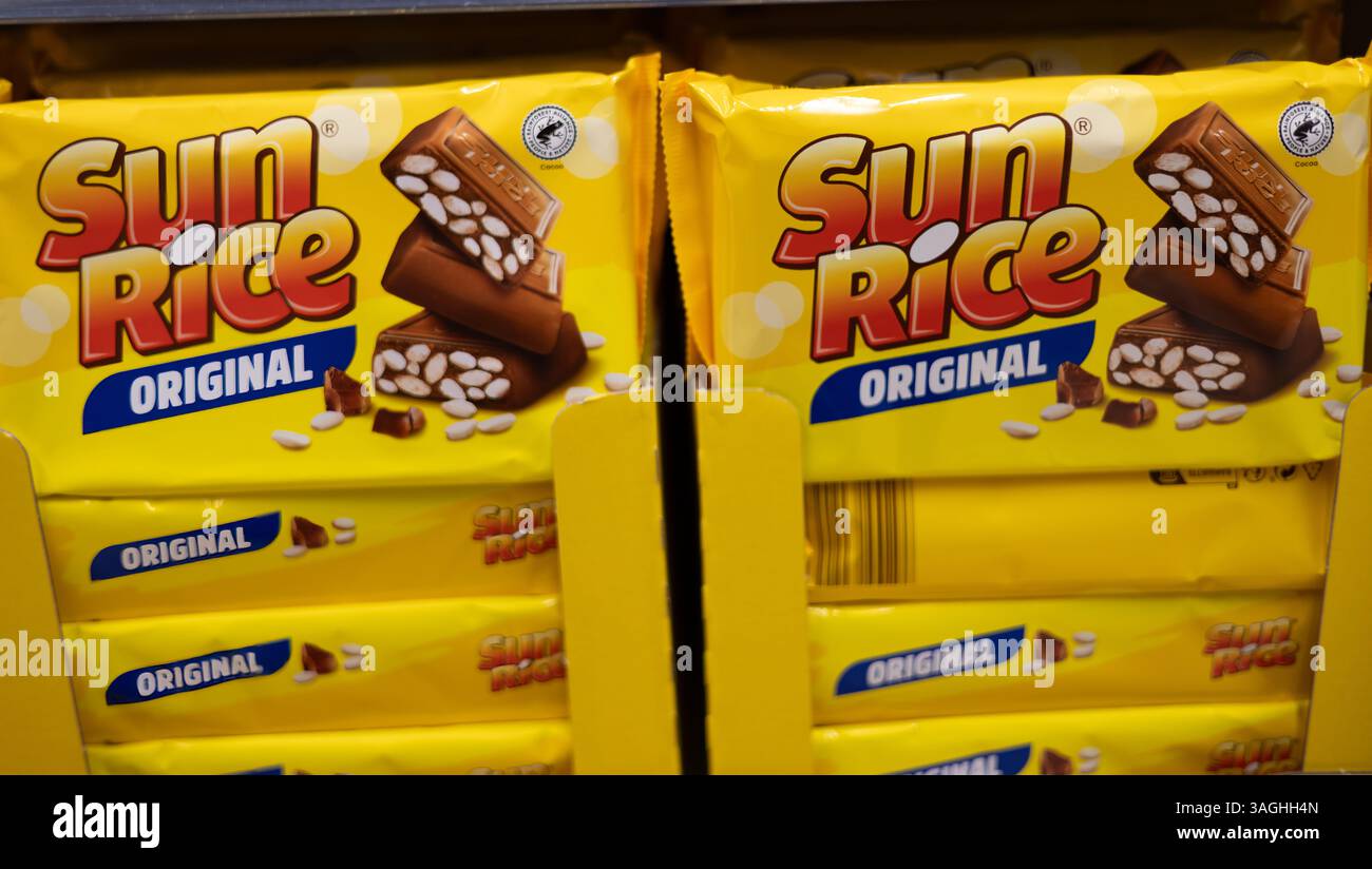 Brightly packaged Sun Rice chocolate bars tempt consumers with a crispy ...