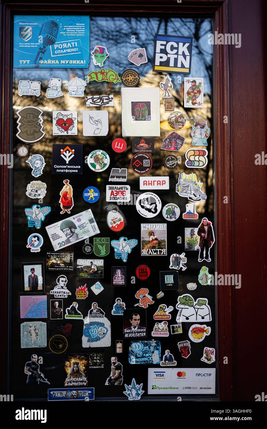 Lviv, Ukraine - April 07, 2025: A window decorated with vibrant and ...