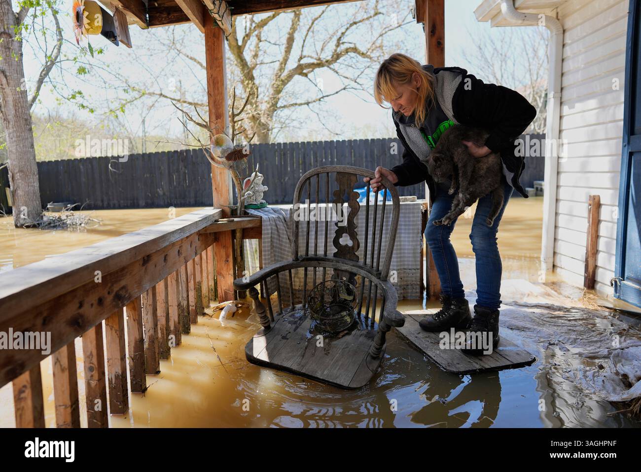 Wanona Harp rescues a cat stranded on her neighbor's porch flooded by ...