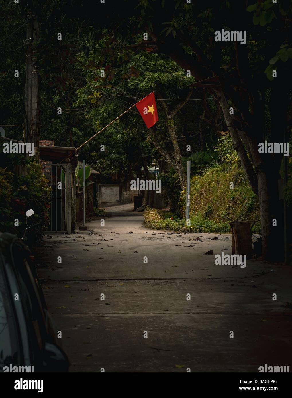 Vietnamese Flag in the middle of a village road in Mai Chau, Vietnam ...