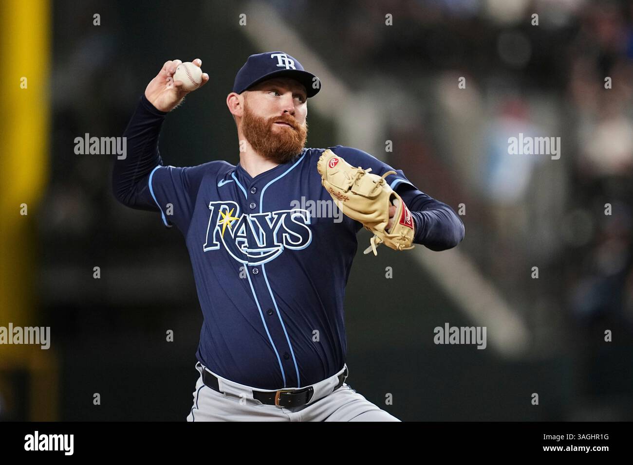 Tampa Bay Rays starting pitcher Zack Littell throws to the Texas ...