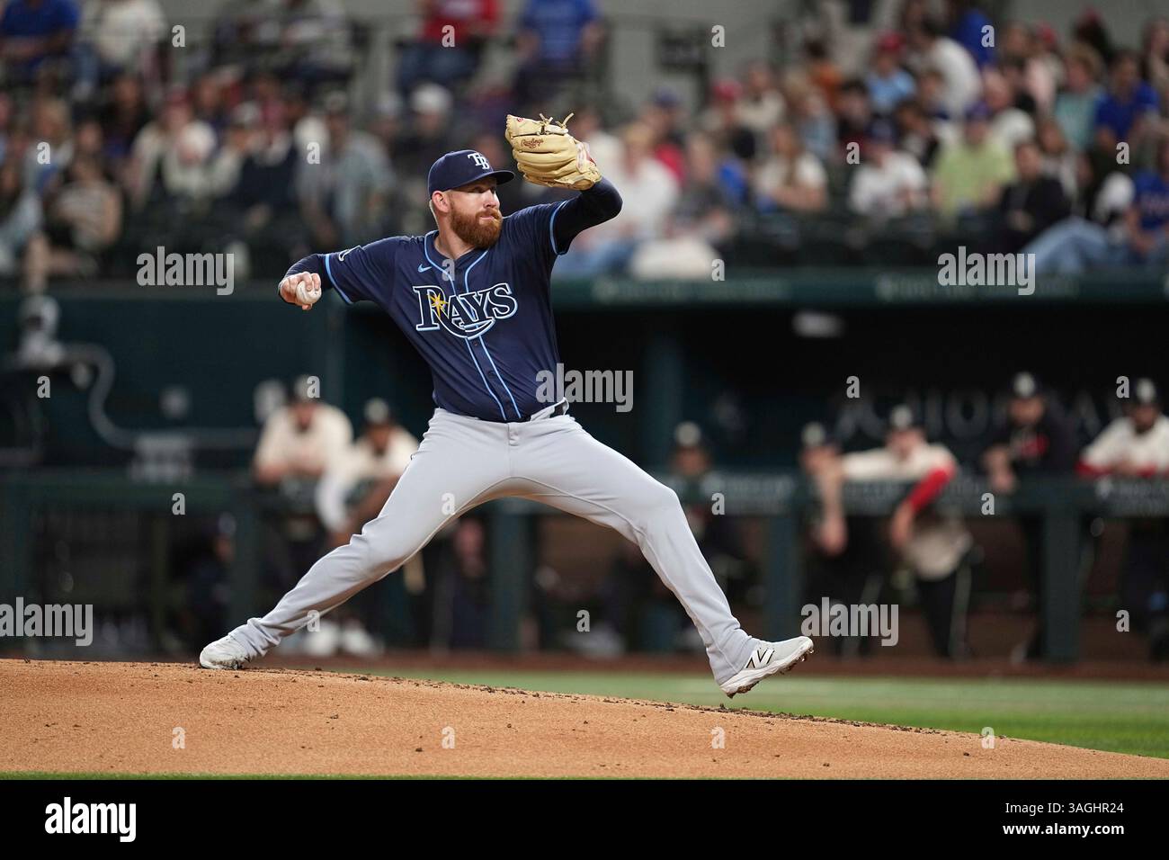 Tampa Bay Rays starting pitcher Zack Littell throws to the Texas ...