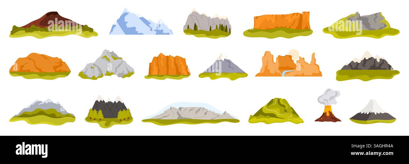 Mountain landscapes of different countries of world set. Nature ...