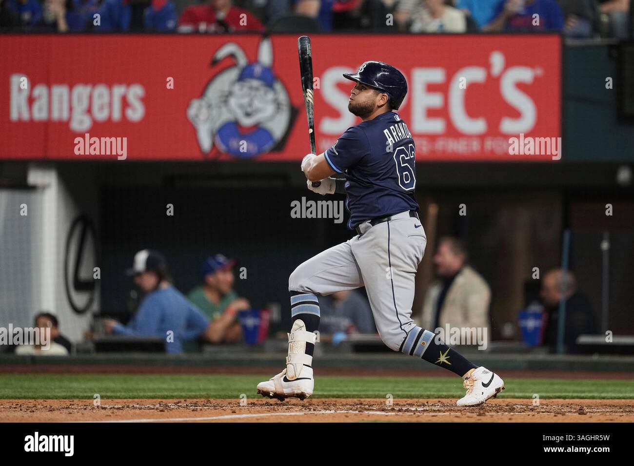 Tampa Bay Rays' Jonathan Aranda follows through on a swing during a ...