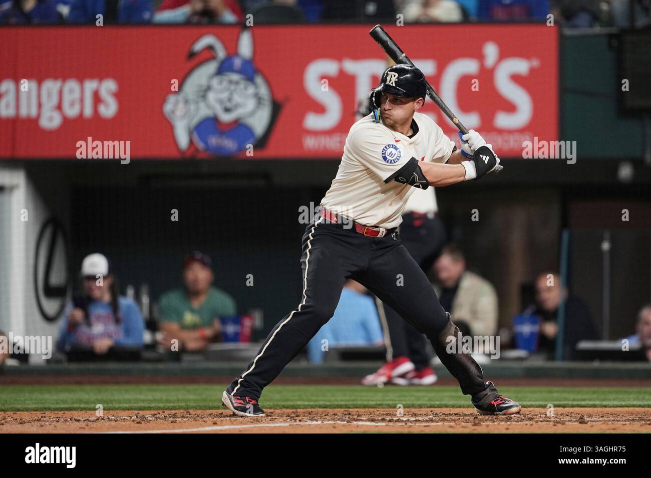 Texas Rangers' Corey Seager waits on a pitch during a baseball game ...
