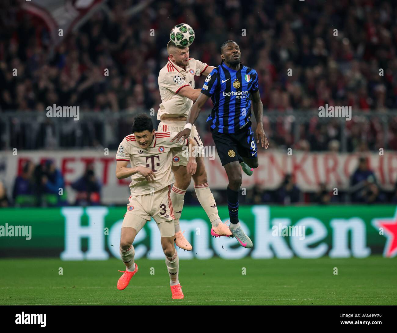 MUNICH, GERMANY - APRIL 08: Eric Dier of FC Bayern Muenchen, Marcus ...