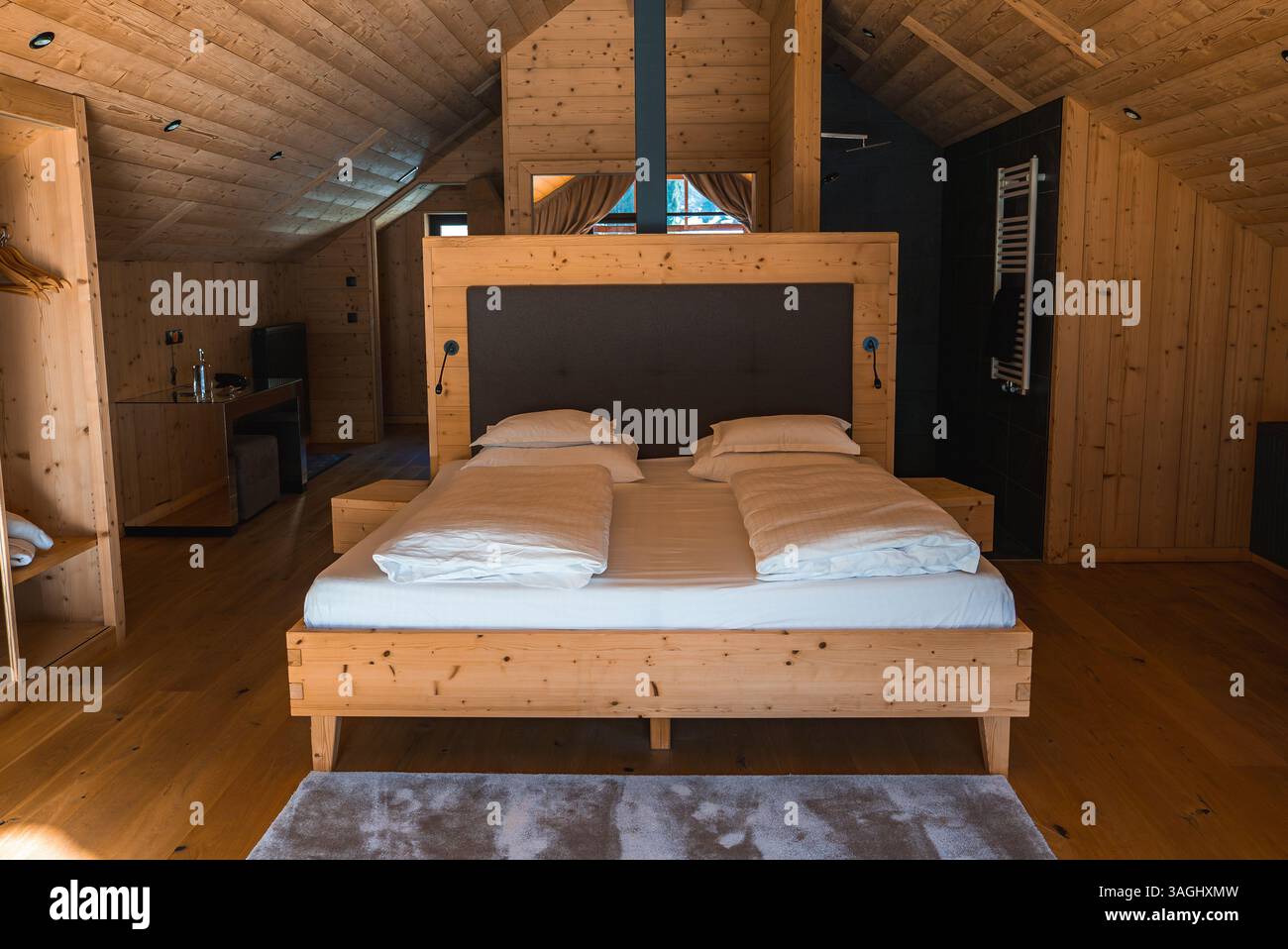 Luxurious Hotel Room with Rustic Design in the Italian Alps Stock Photo ...