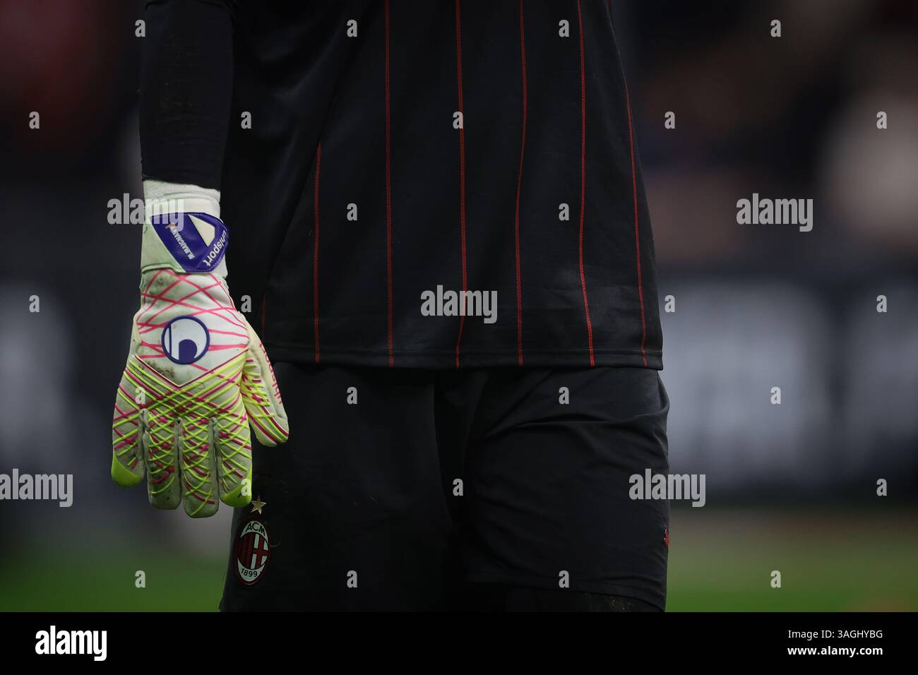 Milan, Italy. 5th Apr, 2025. Details of Mike Maignan of AC Milan's ...