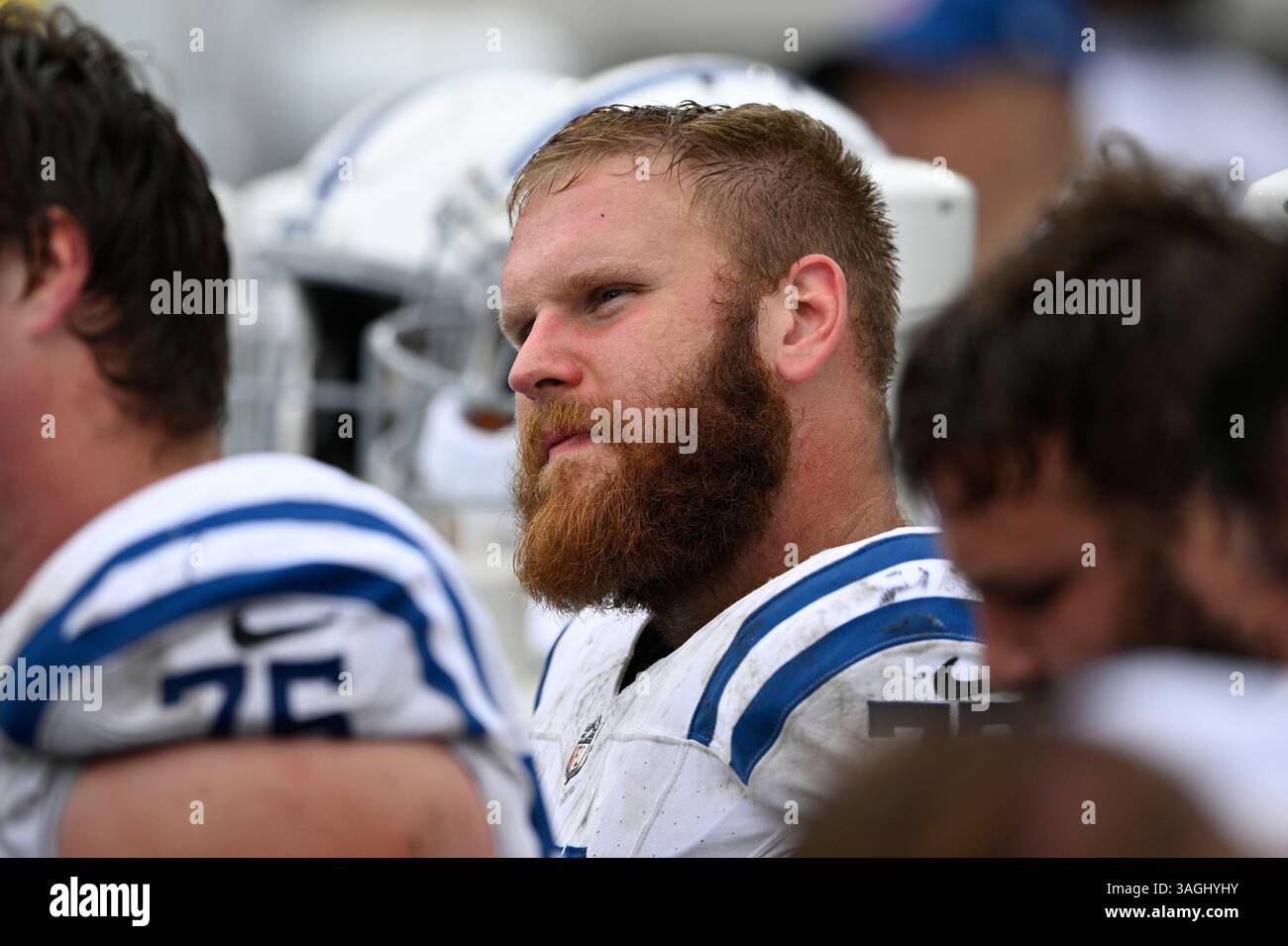 Indianapolis Colts offensive tackle Braden Smith (72) looks on from the ...