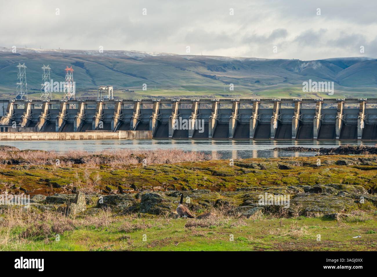 The Dalles Dam in The Dalles, a small town in the Columbia River Gorge ...