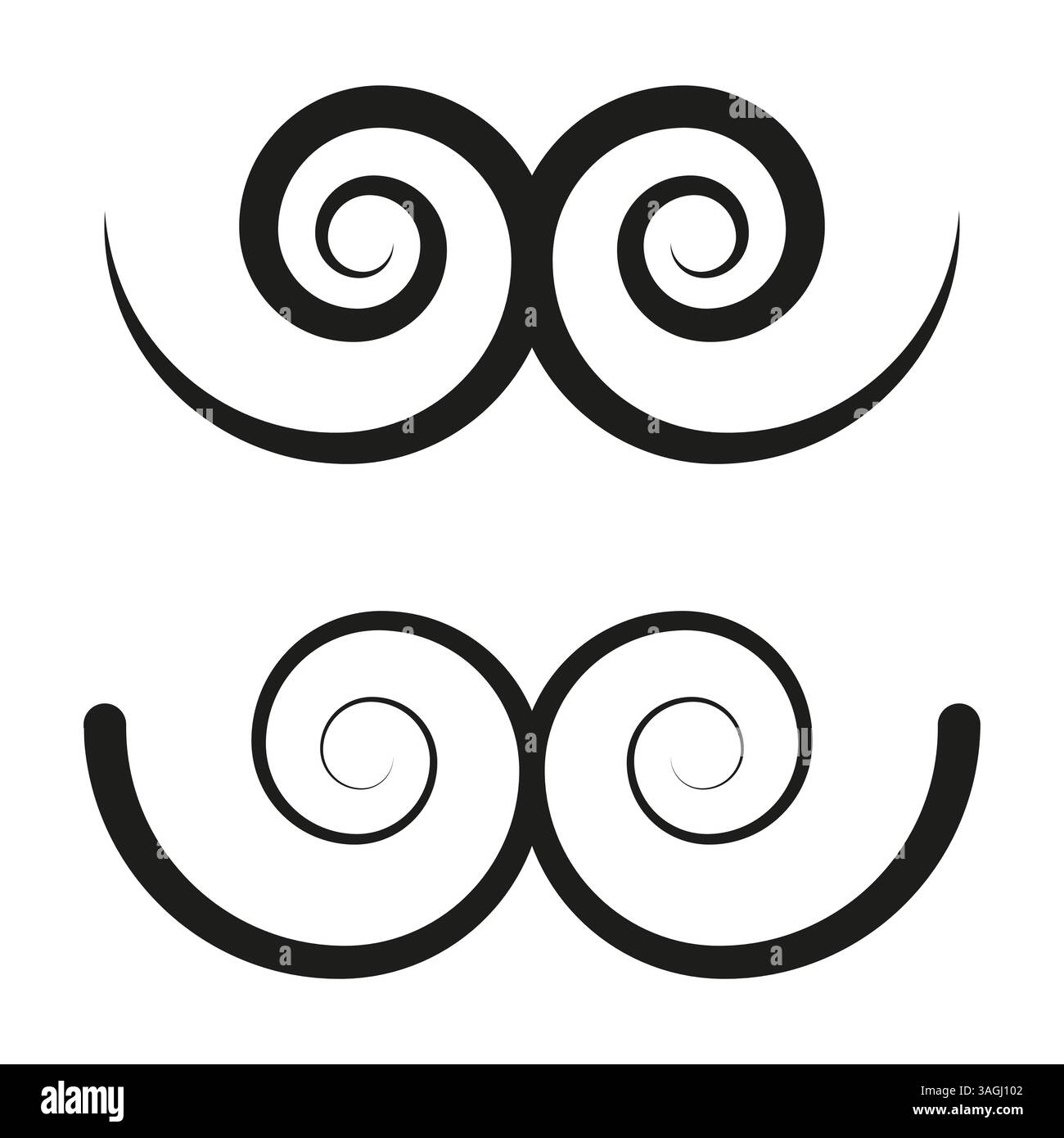 Twin swirl form. Spiral curl design. Decorative black vector. Smooth ...