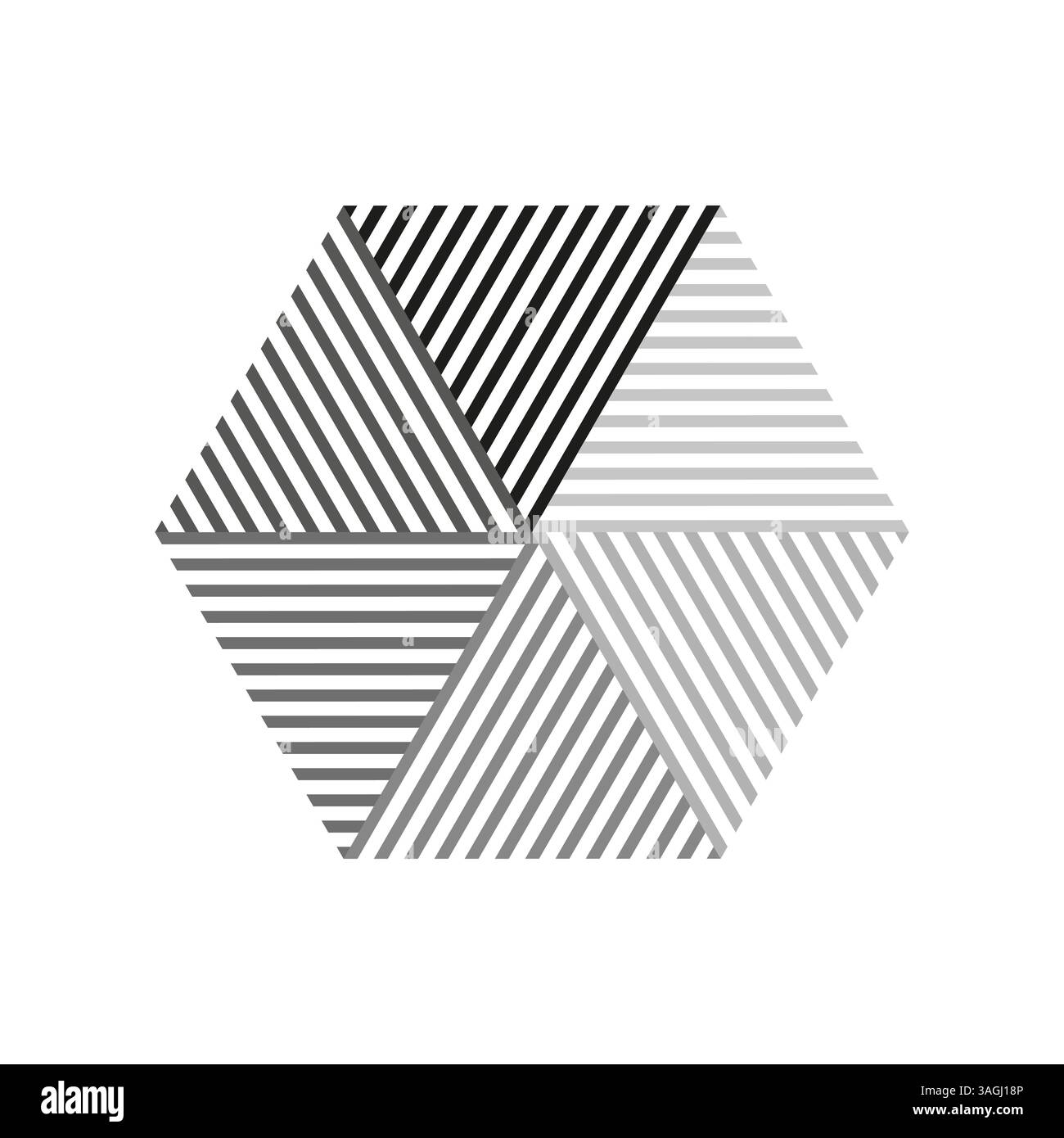 Striped hexagon segment. Grayscale triangle pattern. Optical geometry ...