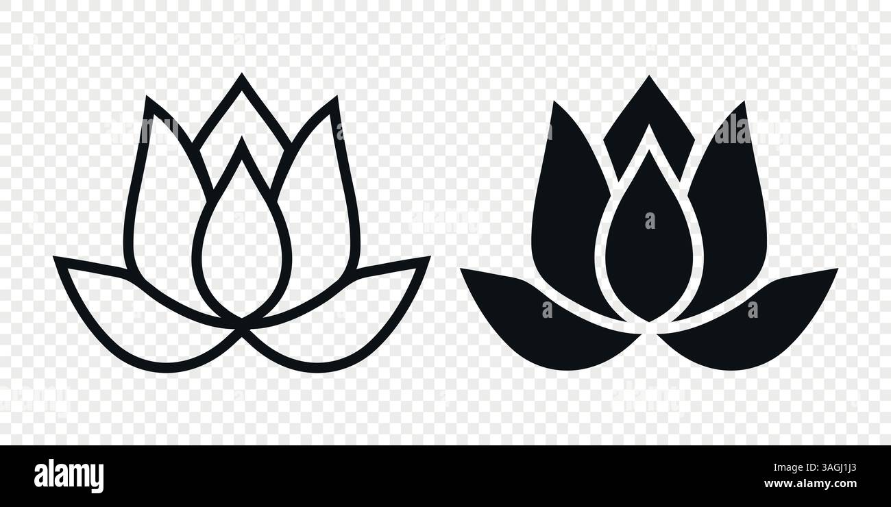 Flat Single Color Vector Lotus Flower Icon Set. Monochrome Floral ...