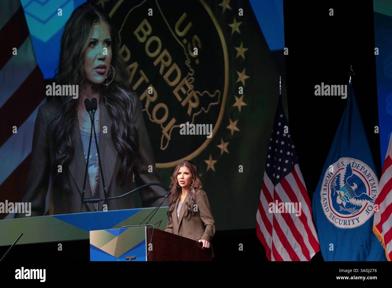 Homeland Security Secretary Kristi Noem speaks at the Border Security ...