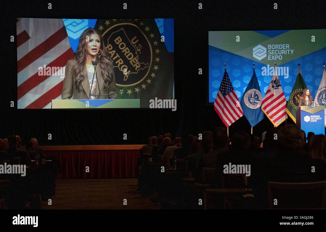 Homeland Security Secretary Kristi Noem speaks at the Border Security ...