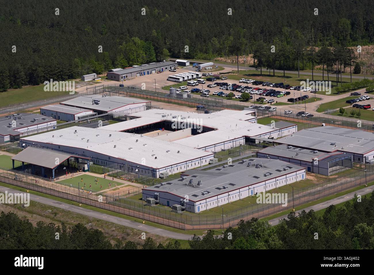 An aerial view of the Central Louisiana ICE Processing Facility in Jena ...