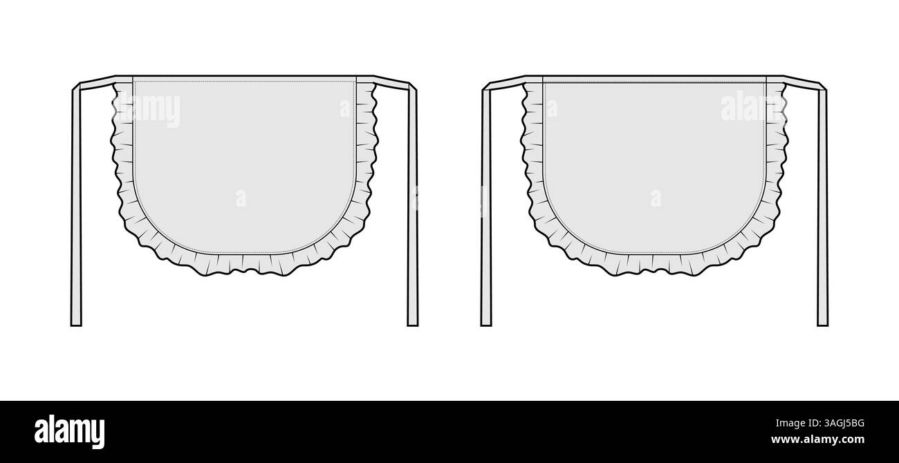 Maid Aprons with Ruffles Scalloped technical fashion illustration ...