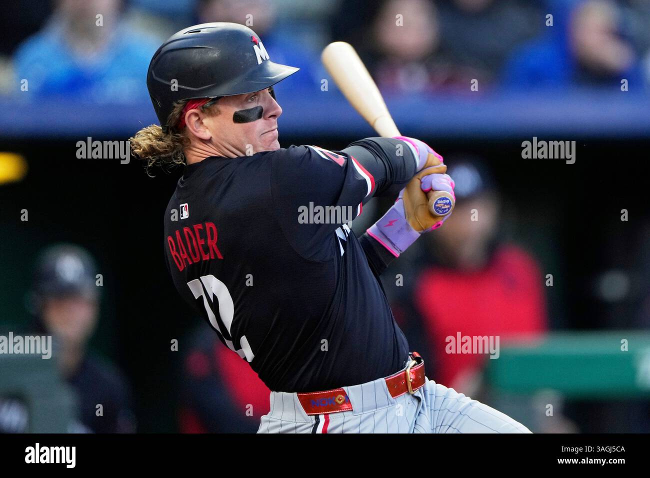 Minnesota Twins' Harrison Bader bats during the second inning of a ...