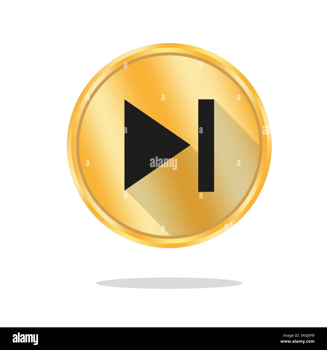Next track icon. Vector gold button. Black end symbol. Glossy media ...