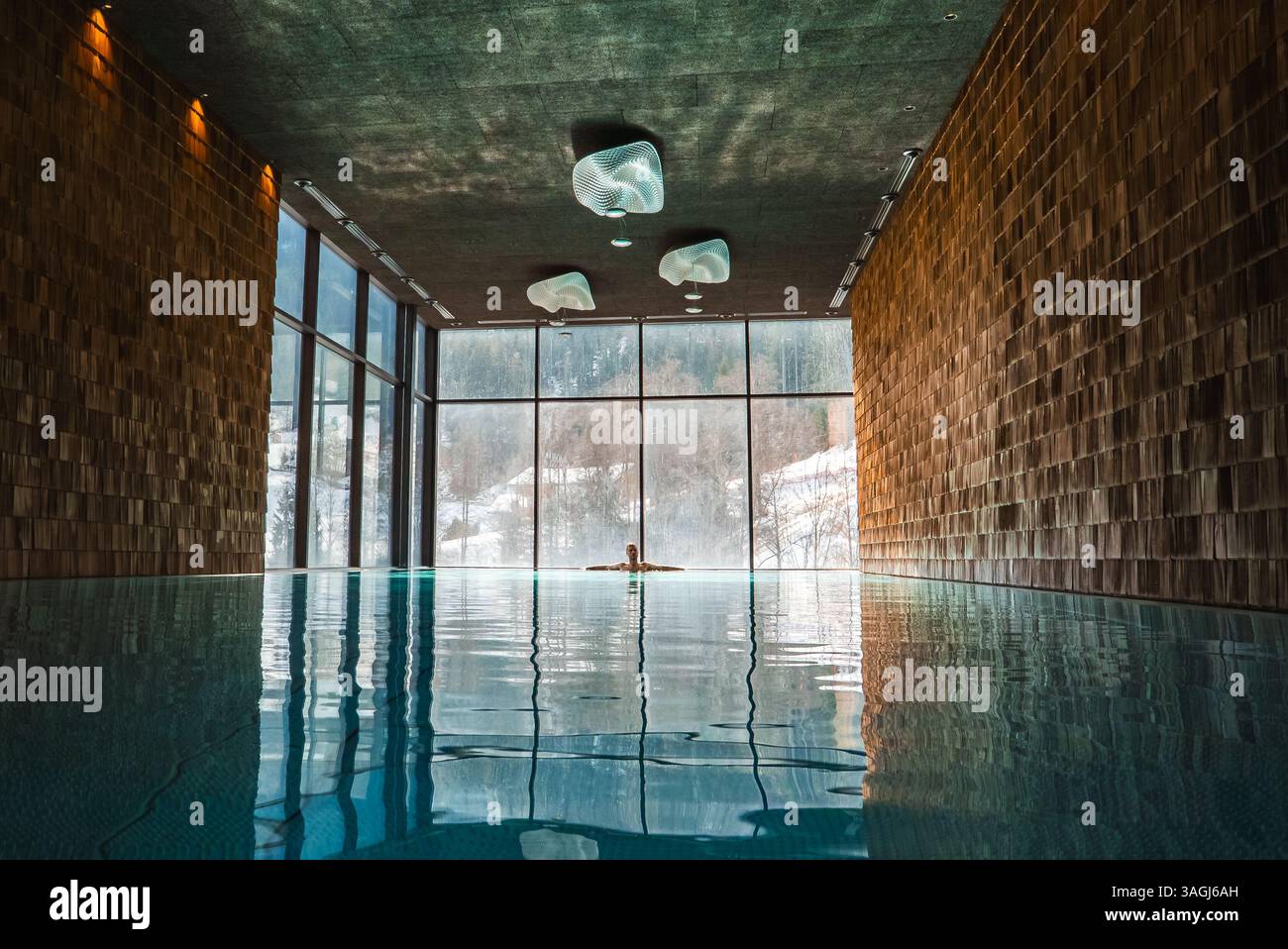 Indoor Infinity Pool with Alpine View and Modern Design Elements Stock ...