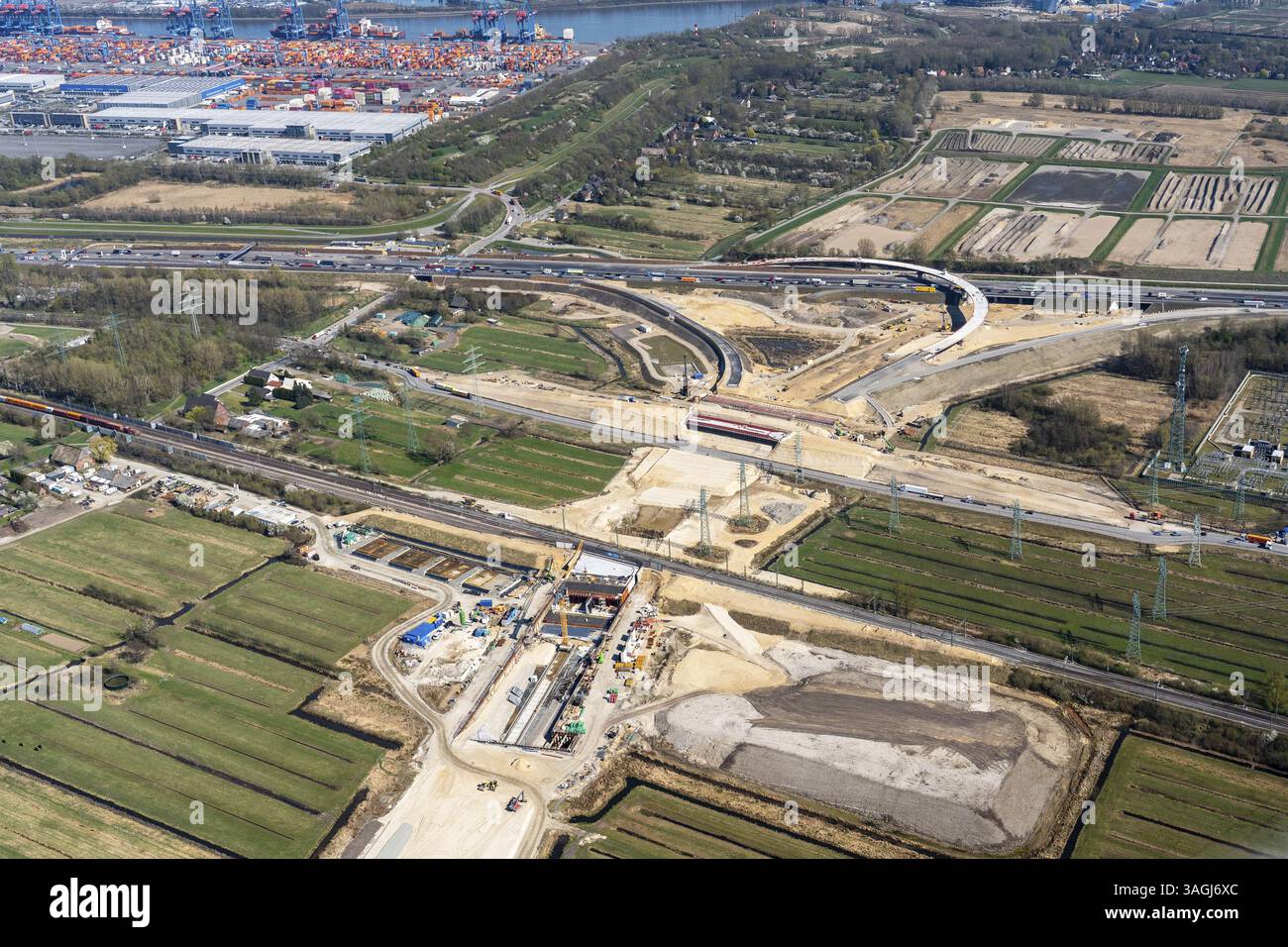 Motorway construction site A26, motorway junction, Suederelbe, road ...