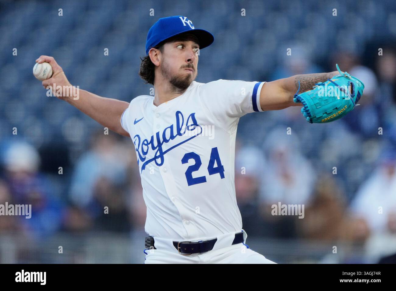 Kansas City Royals starting pitcher Michael Lorenzen throws during the ...