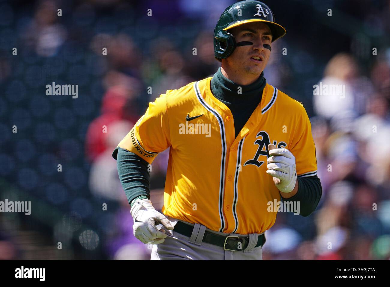 Athletics first base Tyler Soderstrom (21) in the first inning of a ...