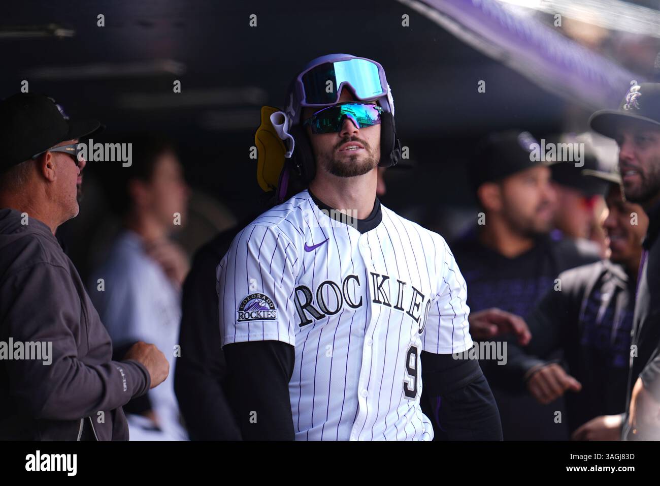 Colorado Rockies outfielder Brenton Doyle (9) in the first inning of a ...