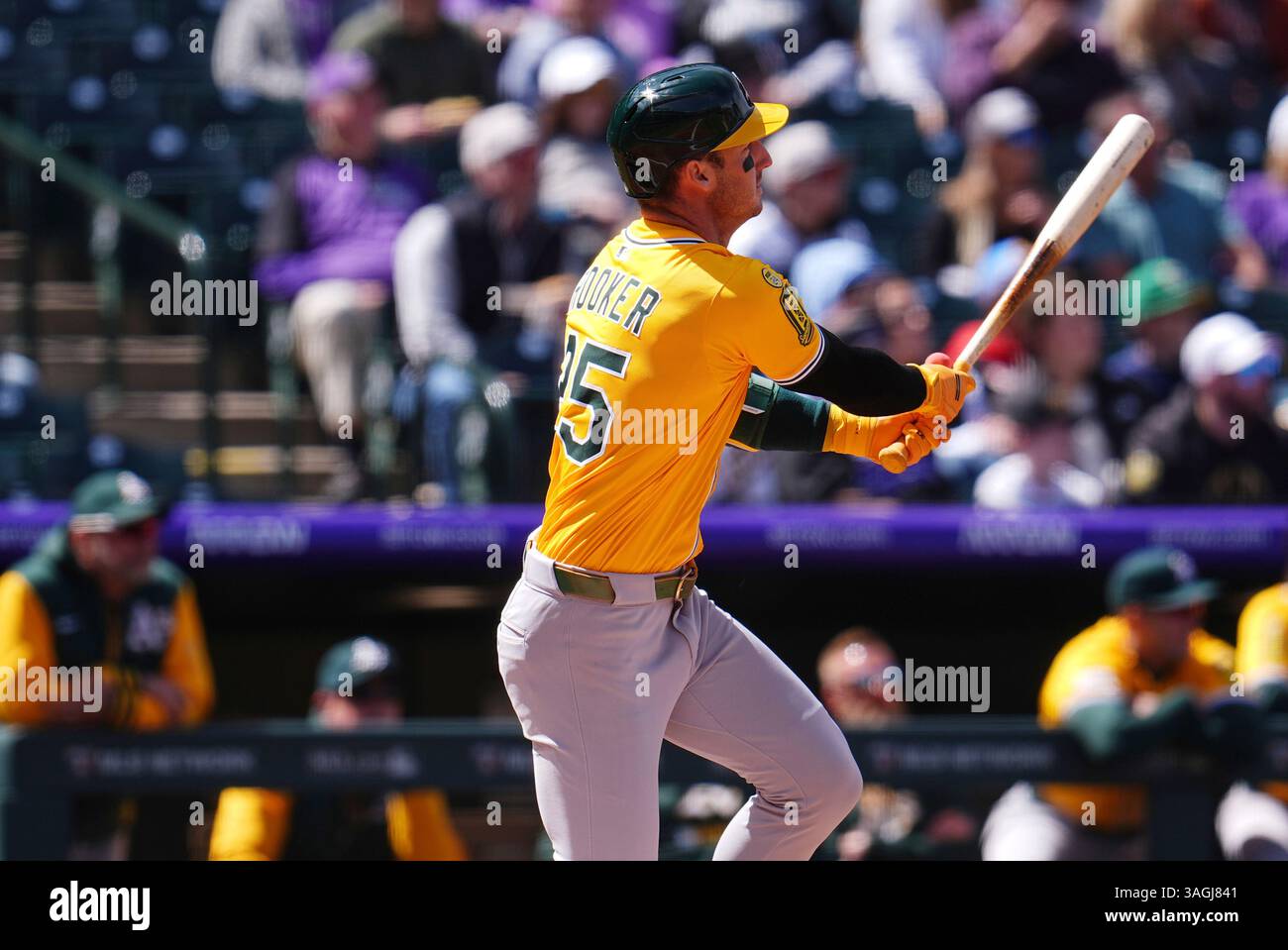 Athletics' Brent Rooker (25) in the first inning of a baseball game ...