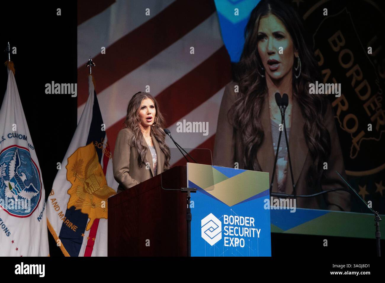 Homeland Security Secretary Kristi Noem speaks at the Border Security ...