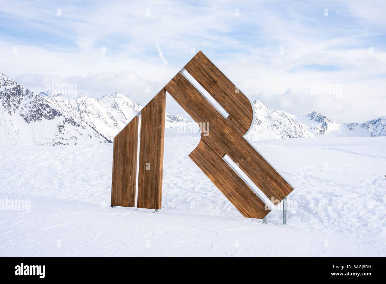 Modern Wooden Sculpture with Geometric Design in Italian Alps Stock ...