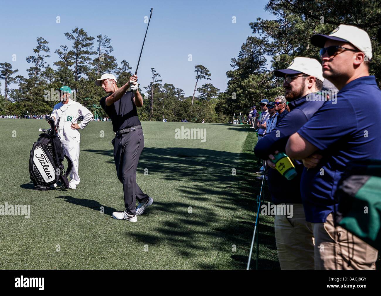Augusta, United States. 08th Apr, 2025. Patrons watch as Cameron David ...