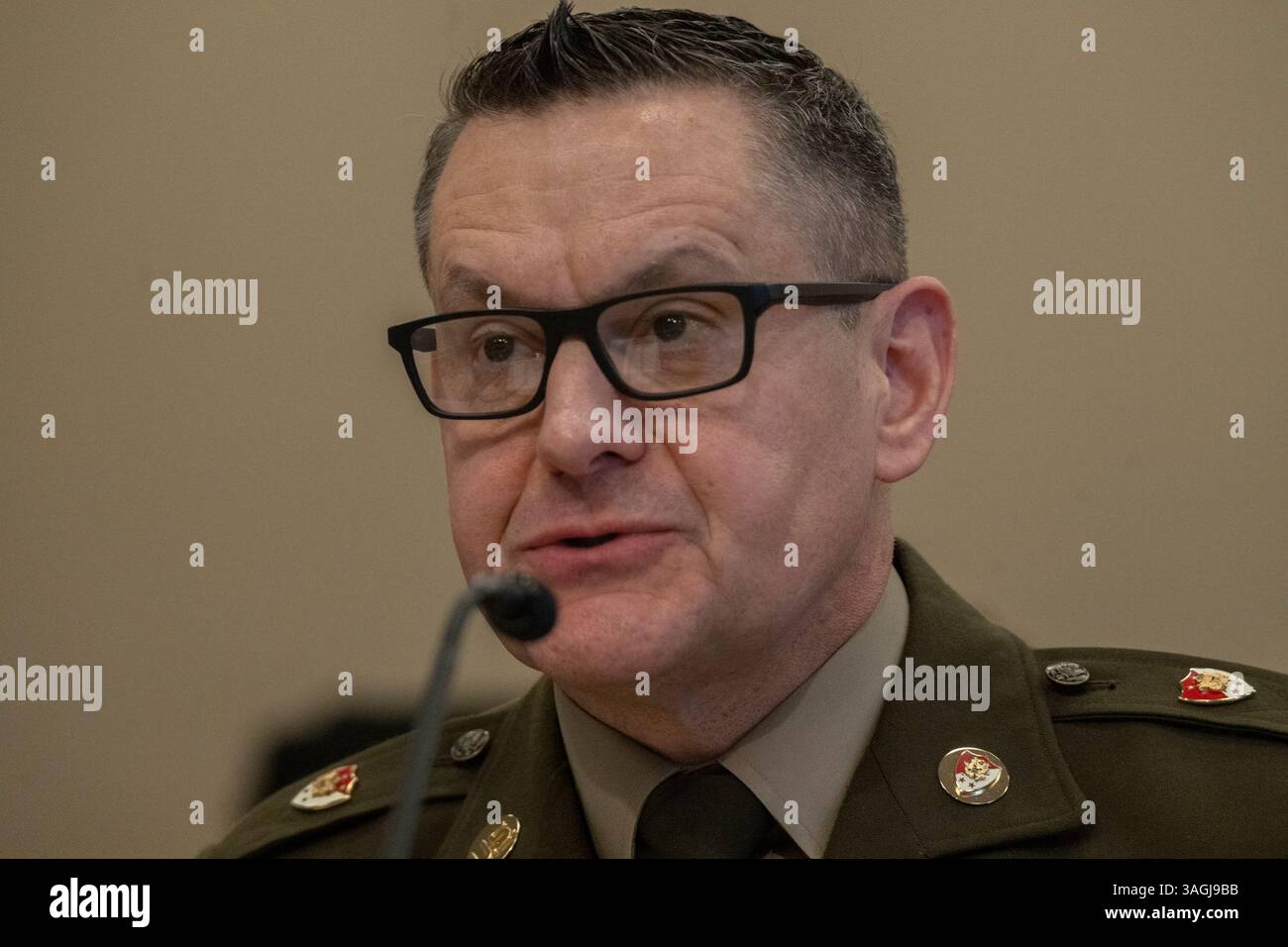 Sergeant Major Michael R. Weimer speaks at a House Committee on ...