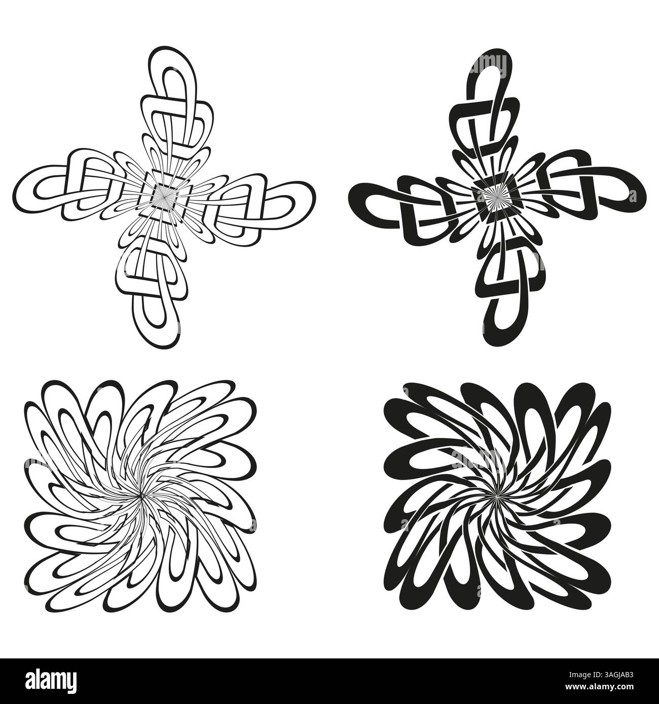 Spiral pattern illustration. Black white swirl. Dynamic line flow ...