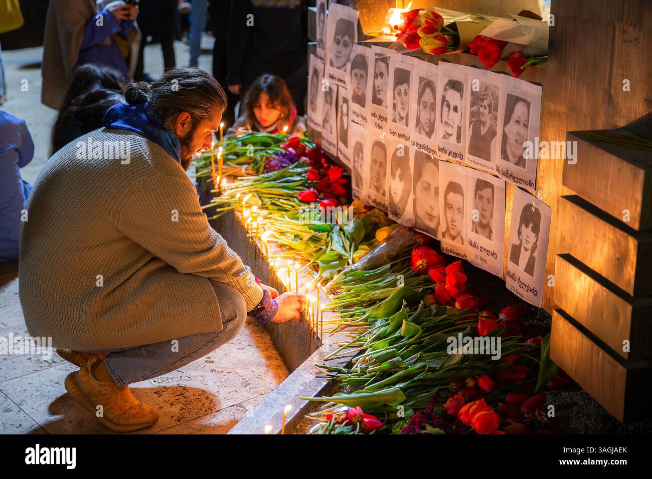 Tbilisi, Georgia, 09 April 2025. People lay flowers at the 1989 tragedy ...