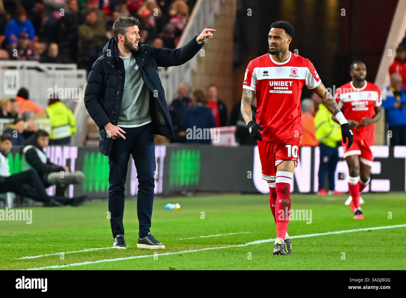 Middlesbrough head coach Michael Carrick gives his side instructions in ...