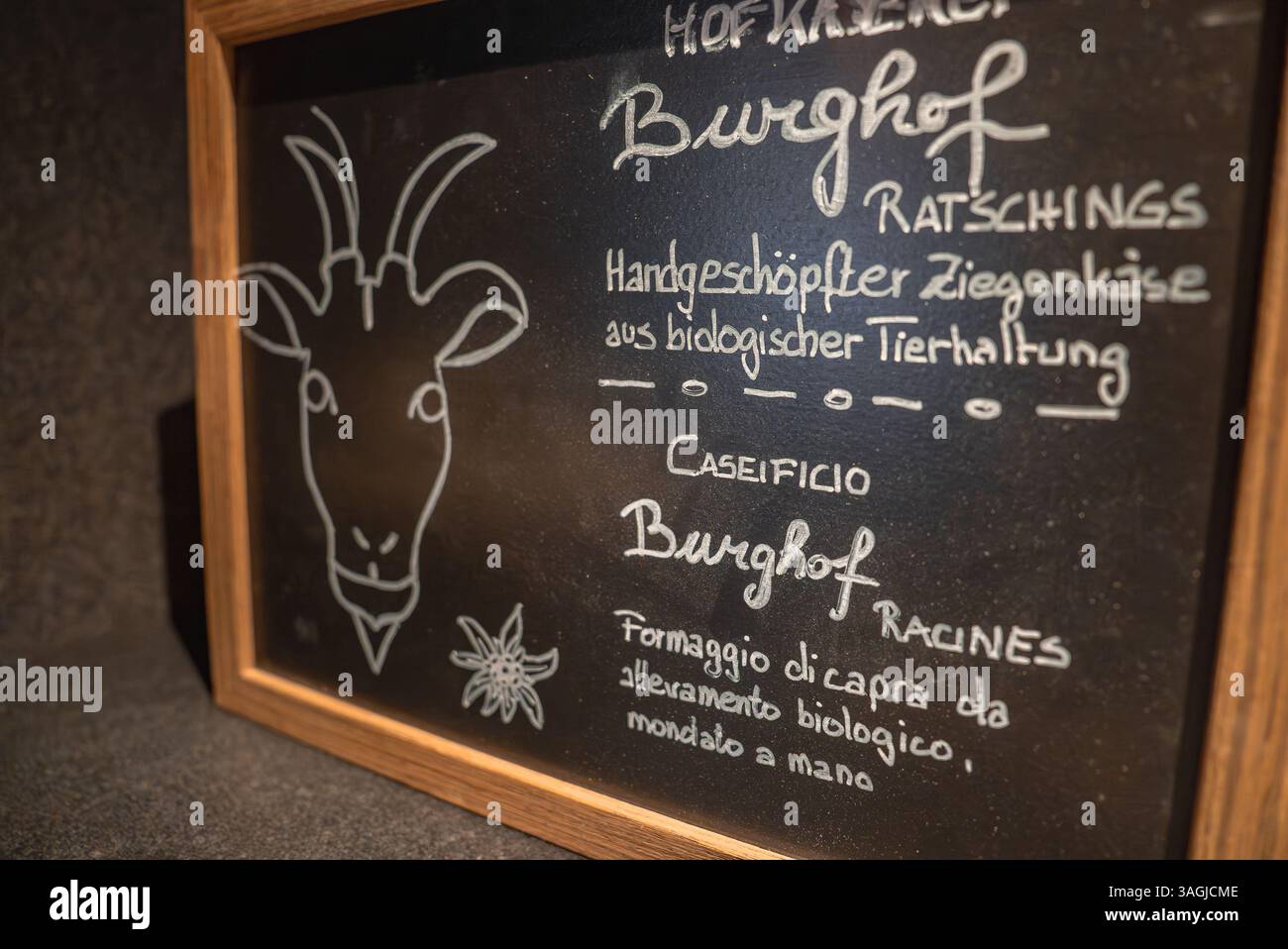 Chalkboard Display Promoting Organic Goat Cheese in Italian Alps Stock ...