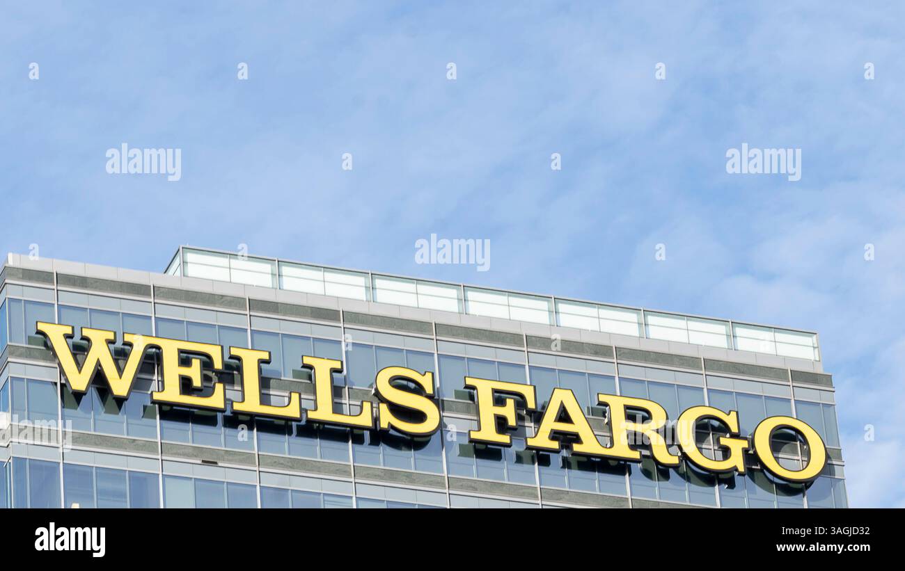 Atlanta, Georgia, USA - January 16, 2020: Wells Fargo sign on their ...