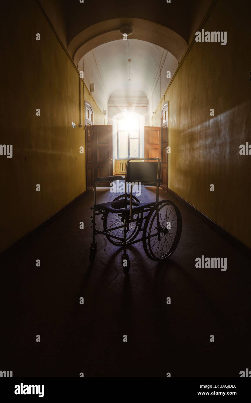 Inside old Asylum for the insane. Dark creepy abandoned mental hospital ...