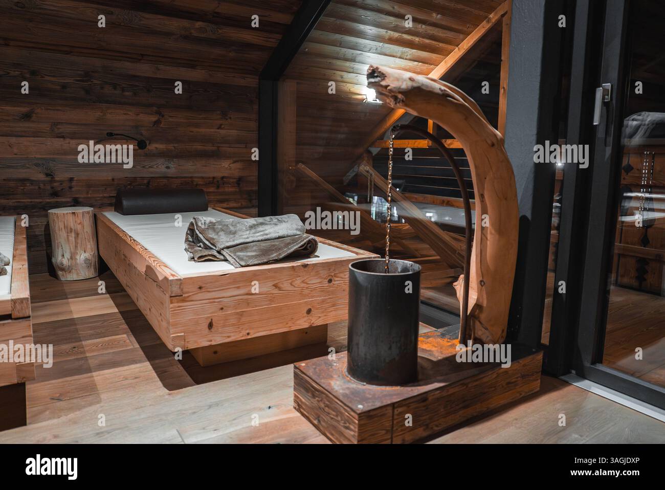 Rustic Luxury Hotel Room with Wooden Interior in the Italian Alps Stock ...