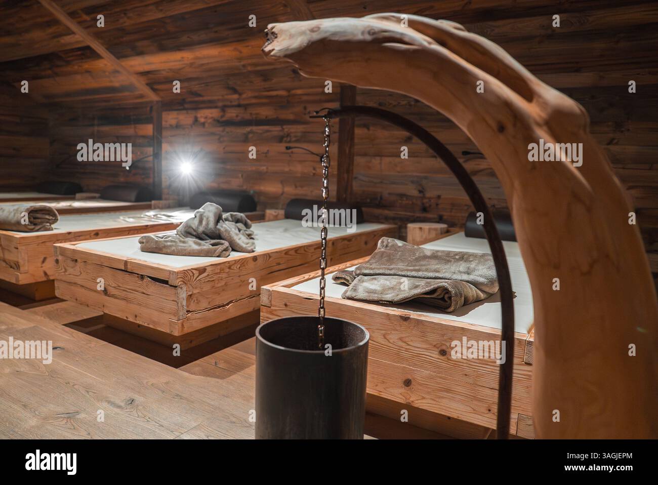 Rustic Interior of Luxury Hotel Spa with Wooden Water Feature Stock ...