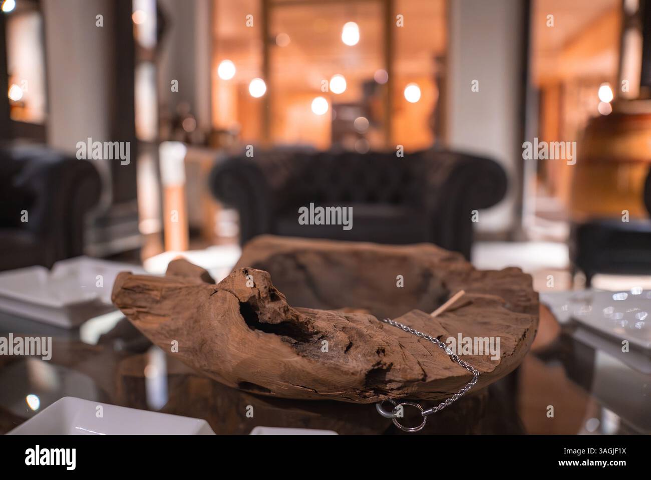 Luxurious Lounge with Rustic Centerpiece in Italian Alps Hotel Stock ...