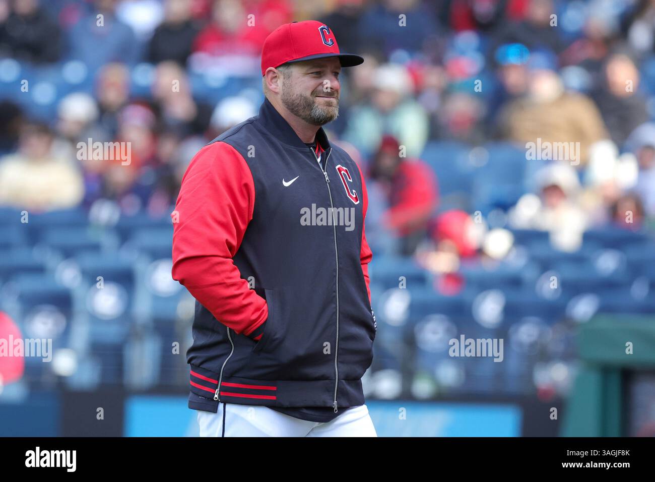 CLEVELAND, OH - APRIL 08: Cleveland Guardians manager Stephen Vogt (12 ...