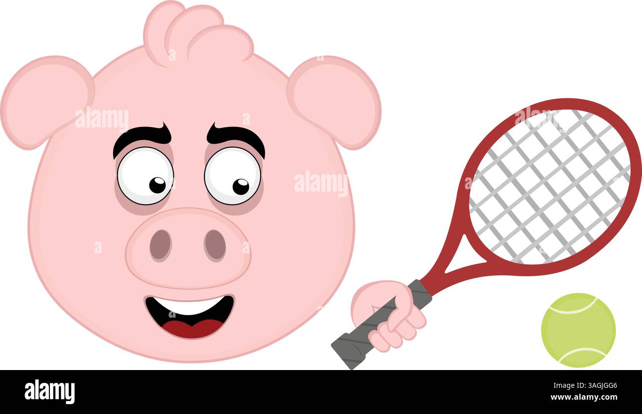 vector illustration emoji character face pig cartoon, with a tennis ...