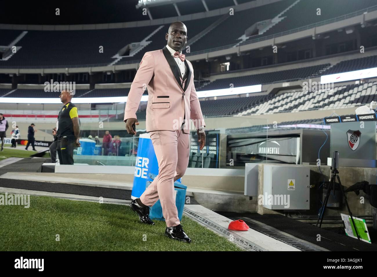 Coach Segundo Castillo of Ecuador's Barcelona enter to the pitch prior ...