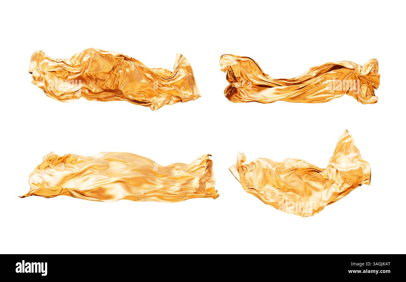 Isolated flowing golden wave cloth, 3d rendering. 3D illustration Stock ...
