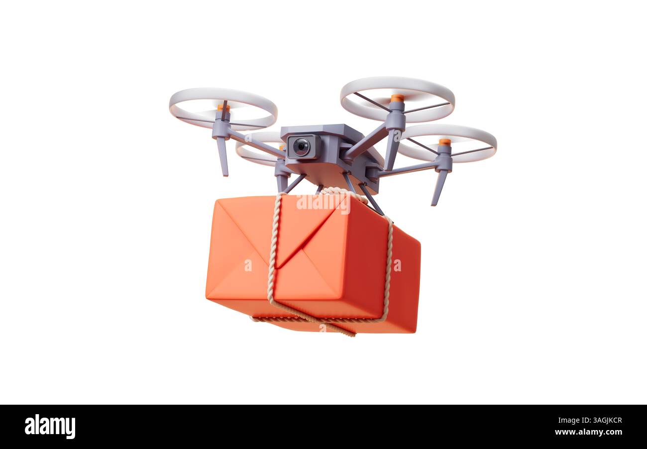 Drone carrying the gift box with celebrating concept, 3d rendering. 3D ...